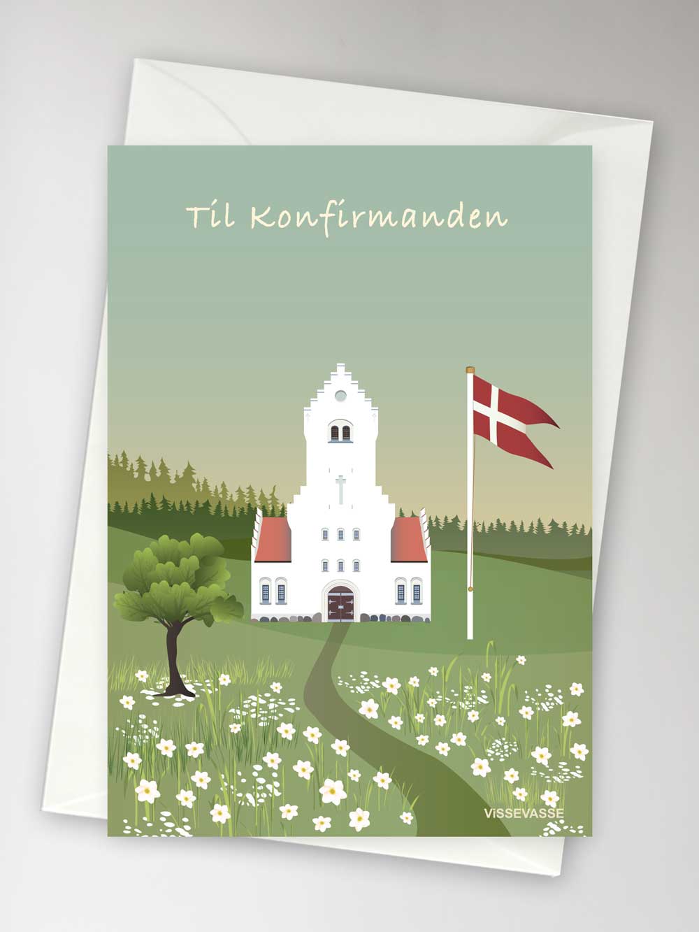Flot konfirmationskort med kirke fra ViSSEVASSE - køb det her ⛪️