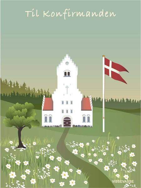 Flot konfirmationskort med kirke fra ViSSEVASSE - køb det her ⛪️